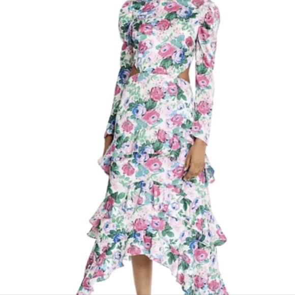 Wayf | Dresses | Nwt Wayf Cutout Tiered Long Sleeve Floral Midi Dress ...